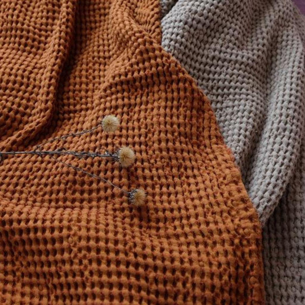 Cinnamon color Waffle textured Linen Blanket